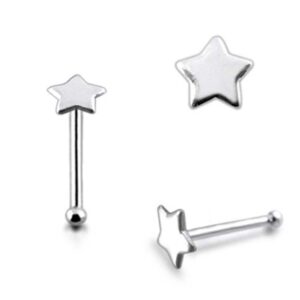 pack of 5 pieces plain flat star 925 sterling silver 20gx1/4 (0.8x6mm) ball end nose pin