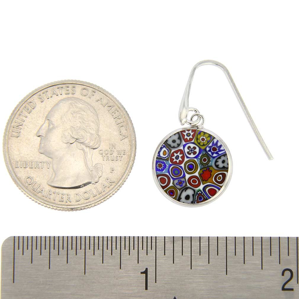 Glass Of Venice Italian Murano Glass Earrings Dangle Round Multicolor Millefiori Flower In Sterling Silver - Murano Glass Earrings For Women