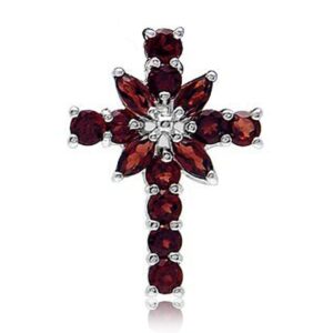 Silvershake 1.2ct. Natural Garnet White Gold Plated 925 Sterling Silver Cross Pendant