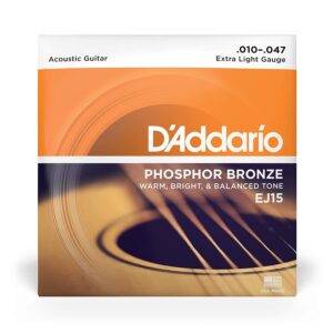 d'addario phosphor bronze acoustic guitar strings - extra light | ej15