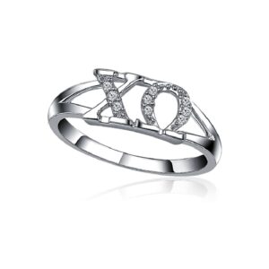 greek star chi omega horizontal silver ring