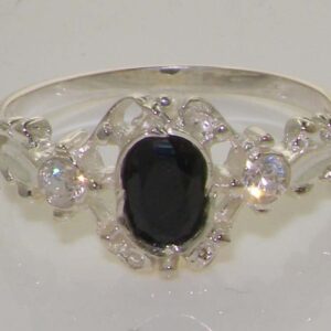 925 Sterling Silver Cubic Zirconia and Natural Sapphire Womens Trilogy Ring - Size 9.75