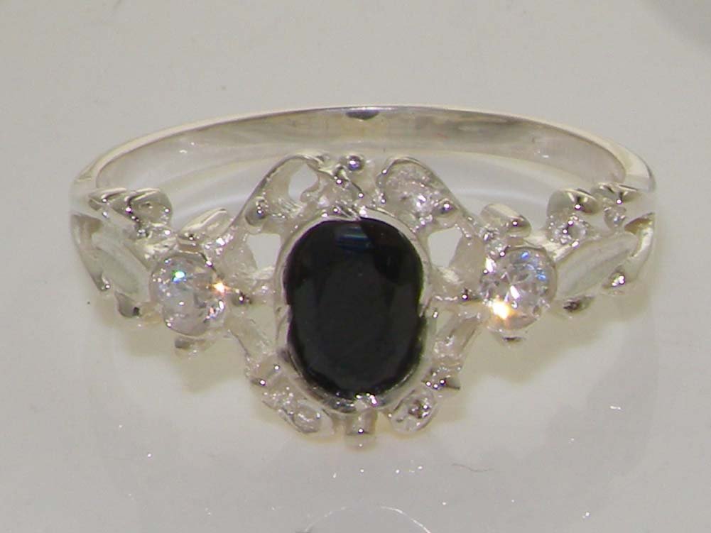 925 Sterling Silver Cubic Zirconia and Natural Sapphire Womens Trilogy Ring - Size 9.75