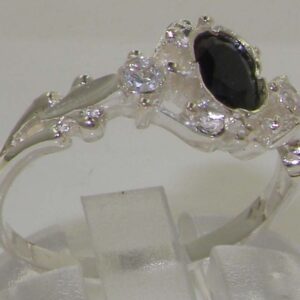 925 Sterling Silver Cubic Zirconia and Natural Sapphire Womens Trilogy Ring - Size 9.75