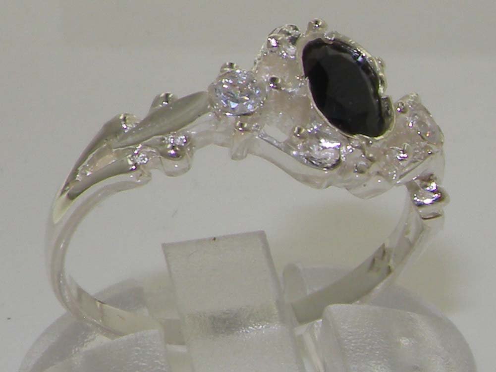 925 Sterling Silver Cubic Zirconia and Natural Sapphire Womens Trilogy Ring - Size 9.75