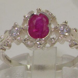 LetsBuyGold 925 Sterling Silver Cubic Zirconia and Real Genuine Ruby Womens Trilogy Ring - Size 11