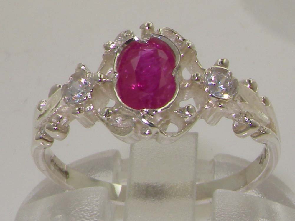 LetsBuyGold 925 Sterling Silver Cubic Zirconia and Real Genuine Ruby Womens Trilogy Ring - Size 11