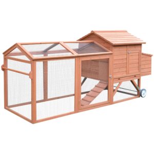 pawhut 96.5" chicken coop wooden hen house poultry cage pen portable with wheels and nesting box, chicken cage for backyard outdoor, natural