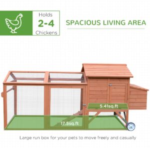 PawHut 96.5" Chicken Coop Wooden Hen House Poultry Cage Pen Portable with Wheels and Nesting Box, Chicken Cage for Backyard Outdoor, Natural