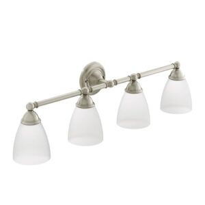 moen yb2264bn brantford 4-light dual-mount bathroom vanity fixture with frosted glass, brushed nickel