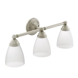 moen yb2263bn brantford 3-light dual-mount bath bathroom vanity fixture with frosted glass, brushed nickel