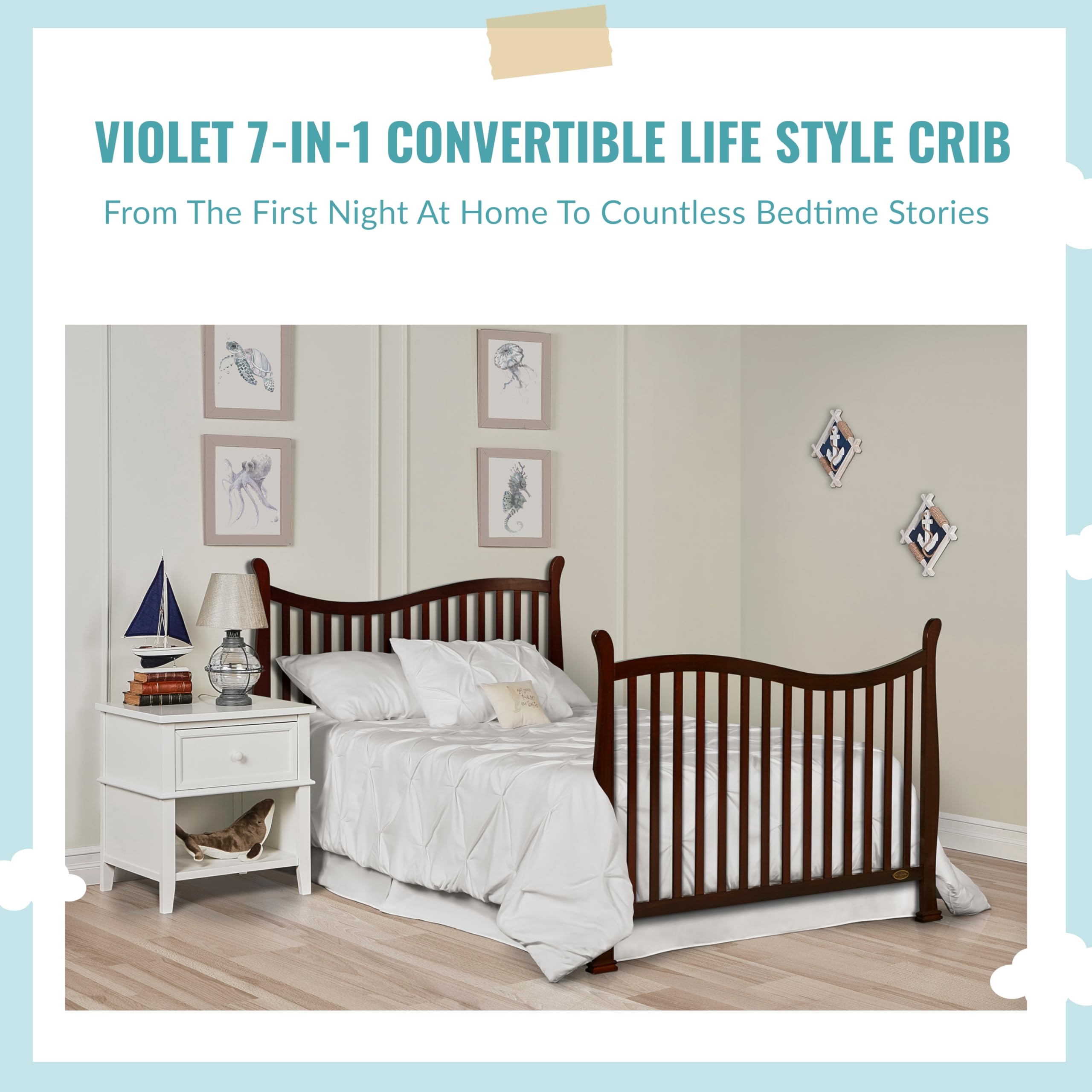 Dream On Me Violet 7-In-1 Convertible Life Style Crib In Espresso, Greenguard Gold Certified, 4 Mattress Height Settings, Made Of Sustainable New Zealand Pinewood