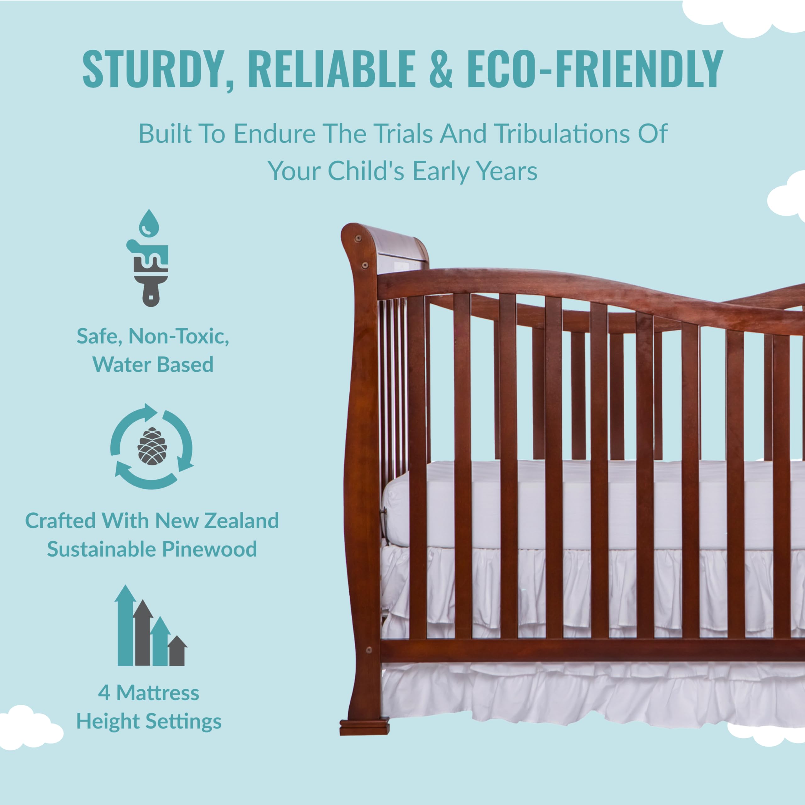 Dream On Me Violet 7-In-1 Convertible Life Style Crib In Espresso, Greenguard Gold Certified, 4 Mattress Height Settings, Made Of Sustainable New Zealand Pinewood