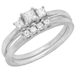 dazzlingrock collection 0.50 carat (cttw) 14k princess diamond women 3 stone engagement ring set 1/2 ct, white gold, size 6