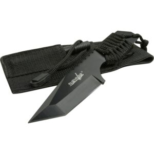 Survivor HK-106320B Fixed Blade Outdoor Knife, Black Tanto Blade, Black Cord-Wrapped Handle, 7-Inch Overall