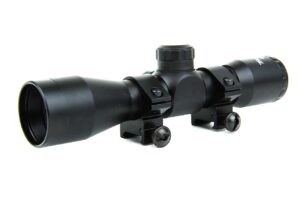 tacfire compact fixed power rifle scope rangefinder reticle with set of 1 rings, 4 x 32, black