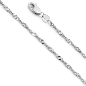 the world jewelry center 14k real white gold solid 1.5mm singapore chain necklace with lobster claw clasp - 18"