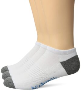 columbia mens half cushion no-show socks, 3-pack casual, white, 10-13 us