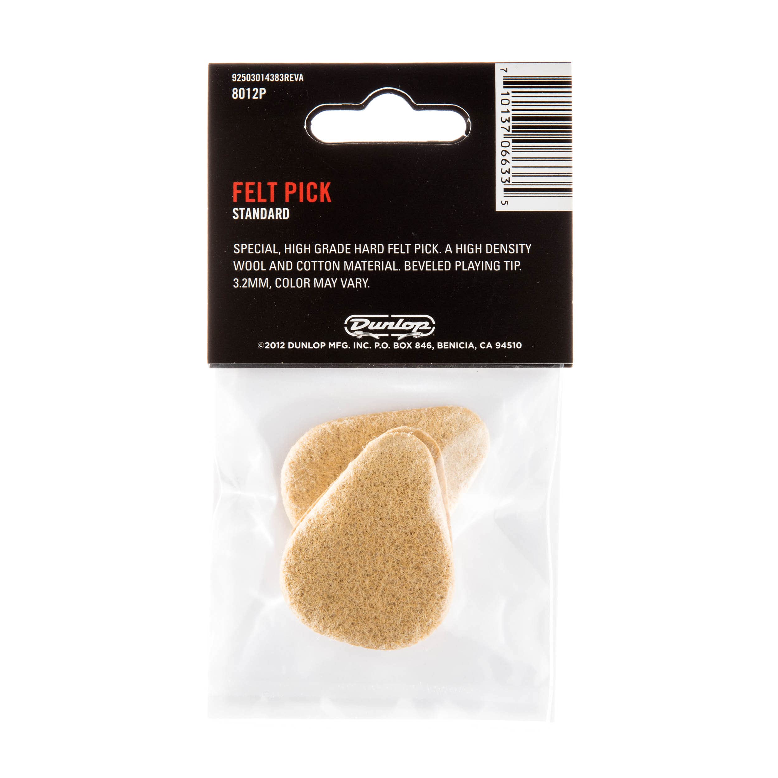 Dunlop 8012P Felt Picks Standard, Natural, 3.2mm, 3/Player's Pack