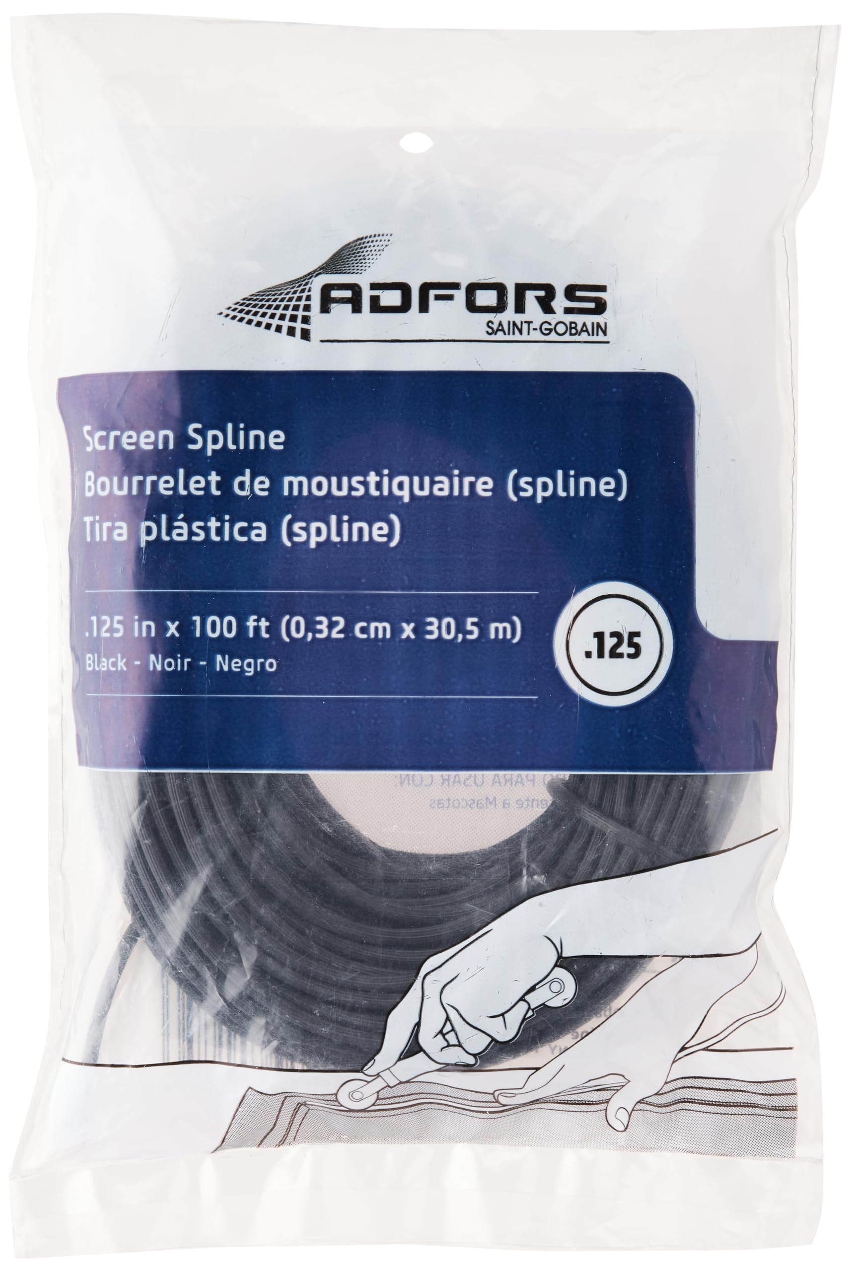 Saint-Gobain ADFORS FSP8521-U 100' Spline, 125 in X 100 ft, Black, Foot