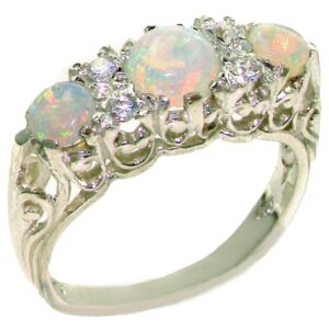 letsbuygold 925 sterling silver natural opal and diamond womens cluster ring - sizes 4 to 12 available