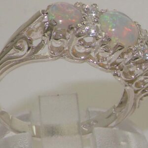 LetsBuyGold 925 Sterling Silver Natural Opal and Diamond Womens Cluster Ring - Sizes 4 to 12 Available