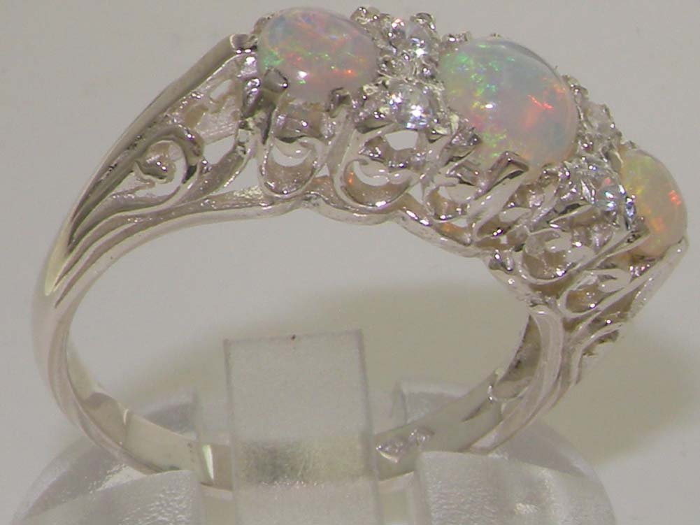 LetsBuyGold 925 Sterling Silver Natural Opal and Diamond Womens Cluster Ring - Sizes 4 to 12 Available