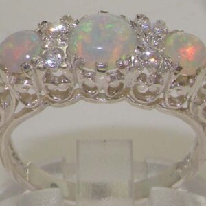 LetsBuyGold 925 Sterling Silver Natural Opal and Diamond Womens Cluster Ring - Sizes 4 to 12 Available