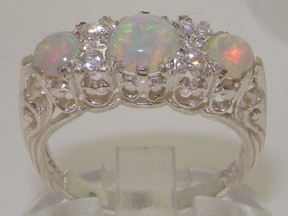 LetsBuyGold 925 Sterling Silver Natural Opal and Diamond Womens Cluster Ring - Sizes 4 to 12 Available