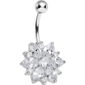 body candy stainless steel clear sunburst flower belly ring 14 gauge 7/16"