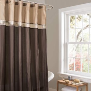 lush decor terra color block shower curtain fabric striped neutral bathroom decor, 72" w x 72" l, brown & beige