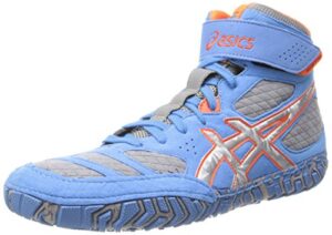 asics men's aggressor 2 wrestling shoe,dusty blue/silver/red orange,12 m us