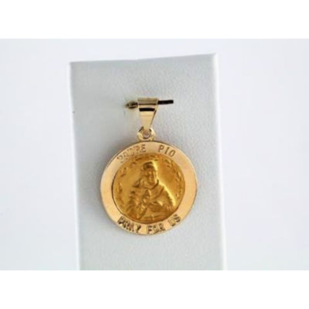 Bonyak Jewelry 14k Yellow Gold 18 mm Round Hollow Padre Pio Medal