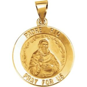 Bonyak Jewelry 14k Yellow Gold 18 mm Round Hollow Padre Pio Medal