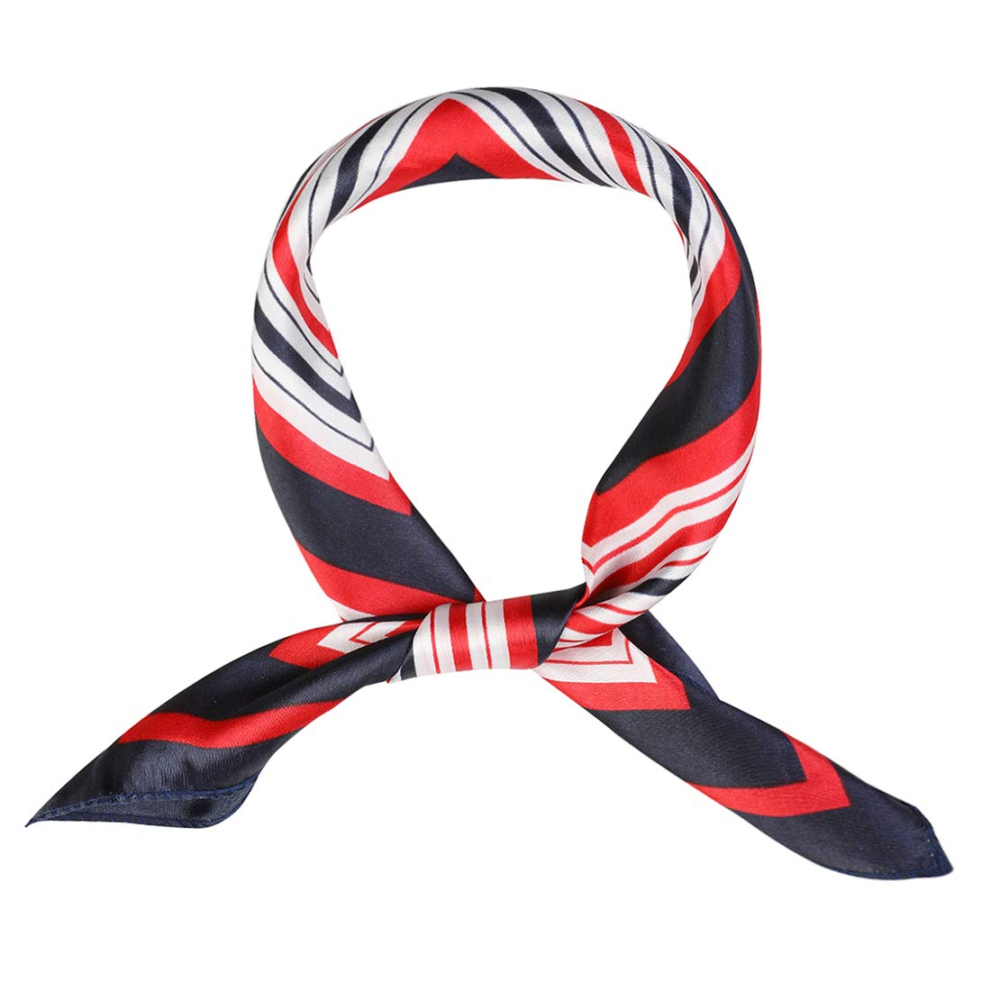 Allegra K Lady Dark Blue Red White Stripe Print Kerchief Square Neck Scarf Wrap 50 x 50cm/ 19.68 x 19.68inches(L*W) Dark Blue Red White