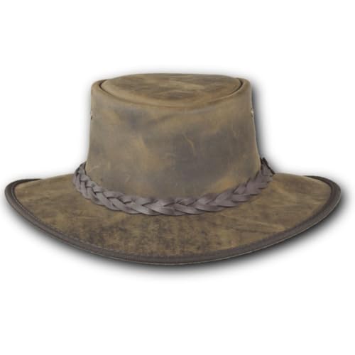 Barmah Hats Foldaway Bronco Leather Hat 1060BL / 1060BR / 1060RU (Large, Rustic)