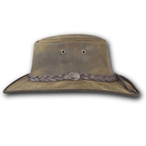 Barmah Hats Foldaway Bronco Leather Hat 1060BL / 1060BR / 1060RU (Large, Rustic)