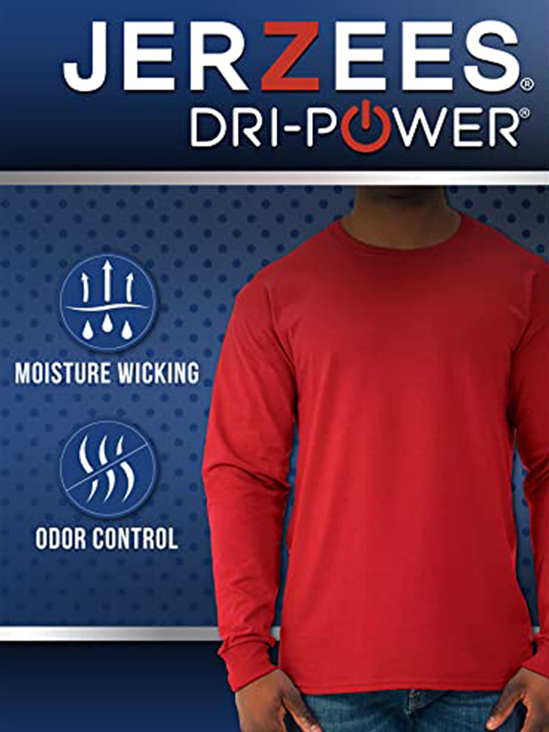 Jerzees Men's Dri-Power Cotton Blend Long Sleeve Tees, Moisture Wicking, Odor Protection, UPF 30+, Sizes S-3X, Columbia Blue, Medium