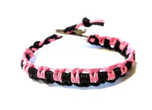 hempnotic jewelry pink and black woven interlocked adjustable alligator clip hemp bracelet - handmade