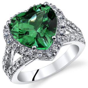 peora 6.00 carats heart shape simulated emerald ring sterling silver size 9