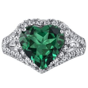 PEORA 6.00 Carats Heart Shape Simulated Emerald Ring Sterling Silver Size 9