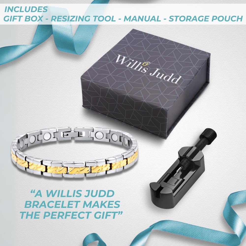 Willis Judd Womens Titanium Magnetic Therapy Bracelet for Arthritis Pain Relief Size Adjusting Tool and Gift Box Included