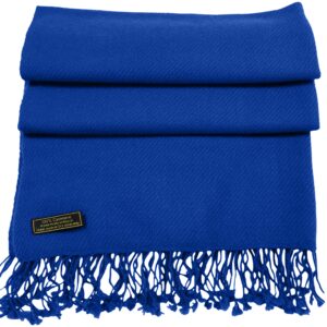 CJ Apparel Royal Blue 100% Cashmere Shawl Pashmina Scarf Wrap Stole Head Wrap Face Cover Hand Made in Nepal NEW