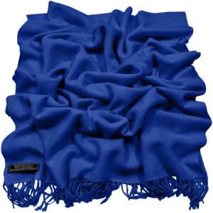 CJ Apparel Royal Blue 100% Cashmere Shawl Pashmina Scarf Wrap Stole Head Wrap Face Cover Hand Made in Nepal NEW