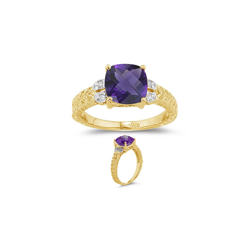 Studs Galore 0.04 Cts Diamond & 1.58 Cts Amethyst Ring in 14K Yellow Gold-7.0