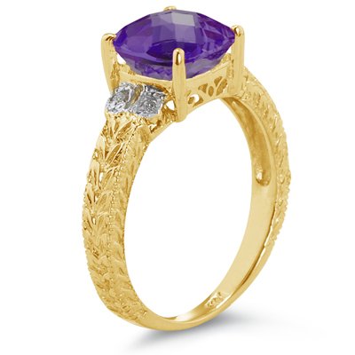 Studs Galore 0.04 Cts Diamond & 1.58 Cts Amethyst Ring in 14K Yellow Gold-7.0