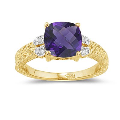 Studs Galore 0.04 Cts Diamond & 1.58 Cts Amethyst Ring in 14K Yellow Gold-7.0