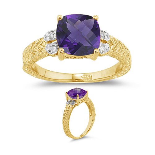 Studs Galore 0.04 Cts Diamond & 1.58 Cts Amethyst Ring in 14K Yellow Gold-7.0