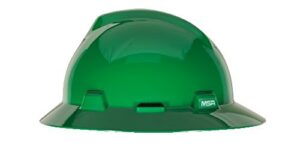 msa green polyethylene full brim hard hat with 4 point pinlock suspension