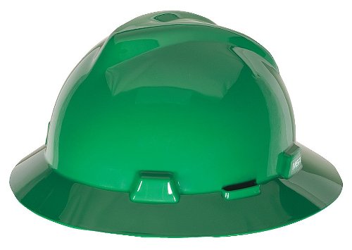 MSA Green Polyethylene Full Brim Hard Hat with 4 Point Pinlock Suspension